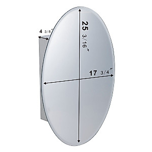 Renovators Supply Manufacturing Oval Wall Mounted Medicine Cabinet Brushed Stainless Steel Bathroom Storage Cabinet with Mirror 26" x 18" Hanging Double Shelf for Medicines or Accessories