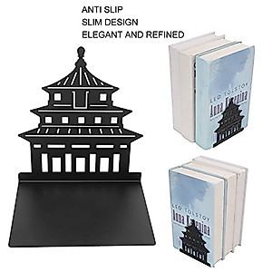 Cyrank Book Ends 4pcs, Black Hollowed Architecture Pattern Iron Bookends for Shelves Book End Book Ends to Hold Books for Desk Library Office(Palace)