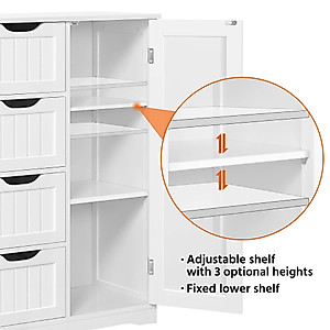 Yaheetech Large Bathroom Floor Cabinet with 4 Dawers and Single Door Cabinet, Freestanding Storage Cabinet Organizer for Bathroom Living Room Hallway, White, 26 x 14 x 35.5 in