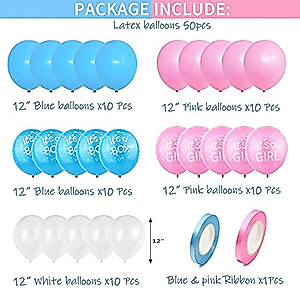 Gender Reveal Balloons,50 Pcs Pink Blue White Latex Balloons For Baby Shower Gender Reveal Supplies and Decorations