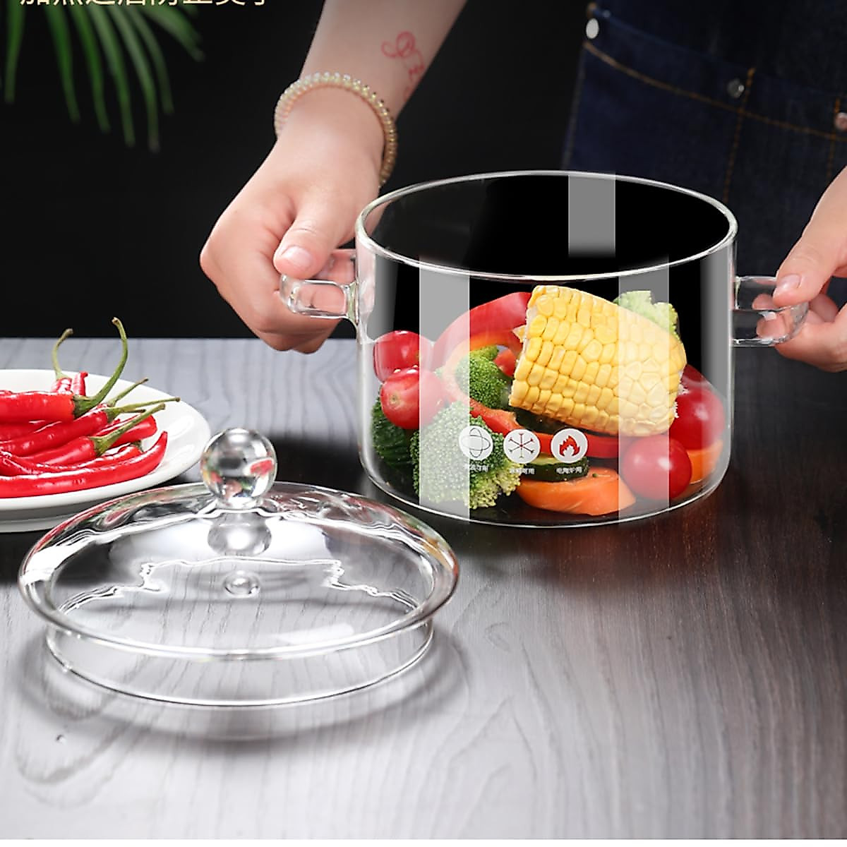 Riavzau Glass Cooking Pot, 1.5L/50oz Heat-Resistant Borosilicate Glass Saucepan with Cover, Cookware Set Stovetop Pot for Soup, Pasta,& Baby Food (50OZ)