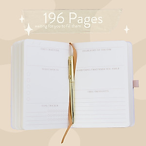 DesignWorks Ink Gratitude Journal with 196 Guided Pages for Daily Thoughts and Goals with Pen and Ribbon Marker | Undated Daily Mindfulness Journal, Orange and Gold Foil Pause