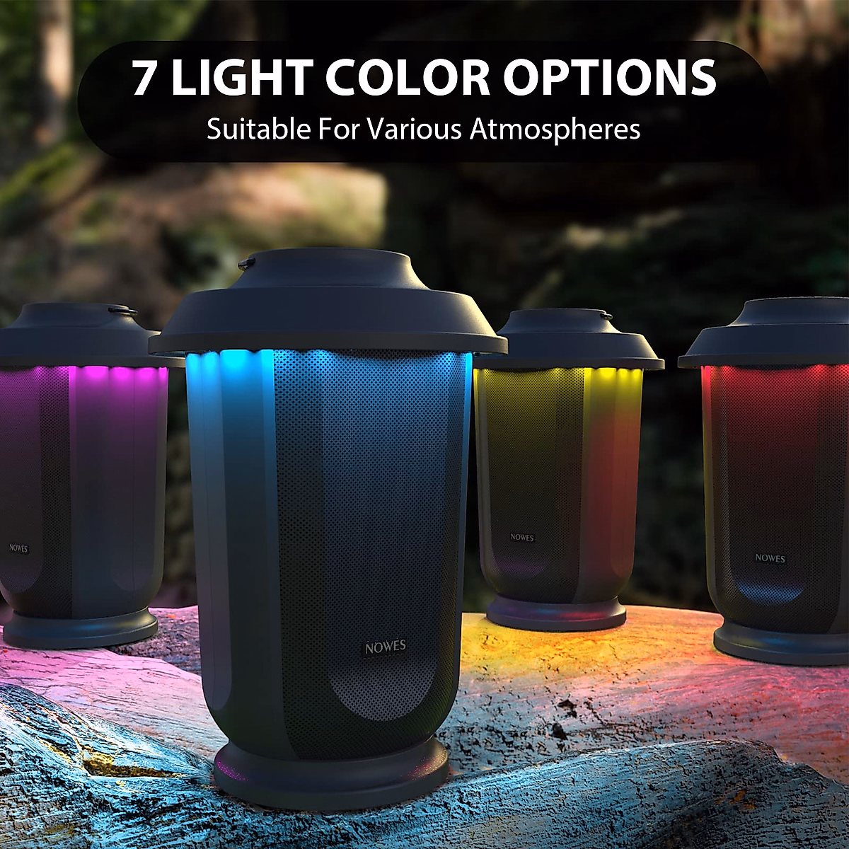 NOWES Outdoor Bluetooth Speaker, True Wireless Stereo, RGB LED Light, Portable, Waterproof, 25W, 15H Battery Life, 100M Range, 2 Pack