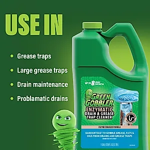 Green Gobbler ENZYMES for Grease Trap & Sewer - Controls Foul Odors & Breaks Down Grease, Paper, Fat & Oil in Sewer Lines, Septic Tanks & Grease Traps (1 Gallon)