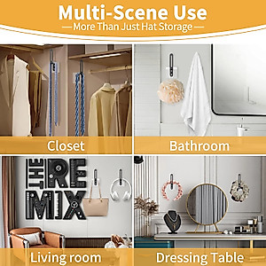 Taaji Hat Hanger for Wall 6 Packs, Adhesive Hat Hooks for Wall, Metal Baseball Hat Rack for Wall No Drilling, Sticky Hat Storage for Baseball Caps