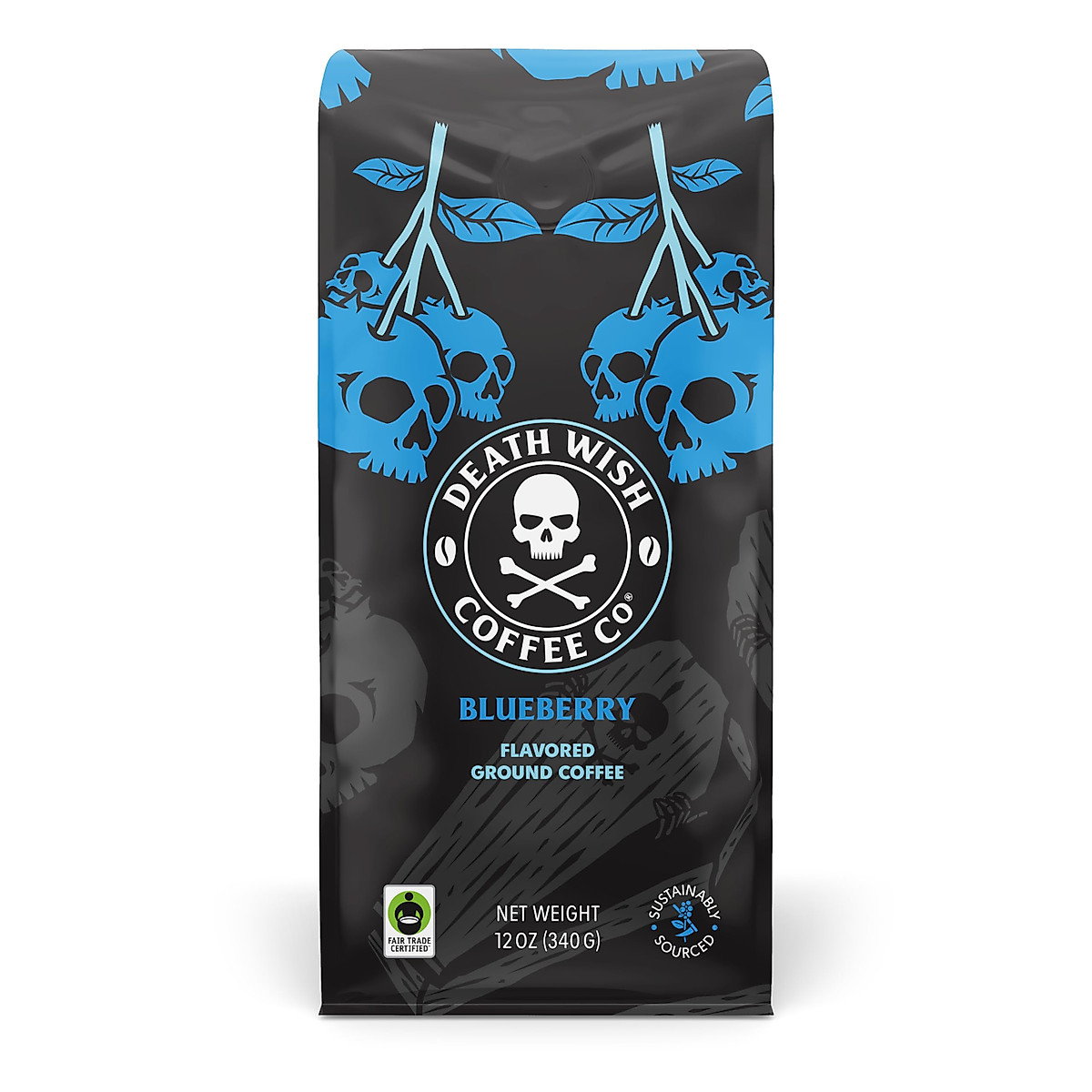 DEATH WISH COFFEE Ground Coffee - Extra Kick of Caffeine - Blue and Buried: Blueberry Vanilla Flavored Coffee