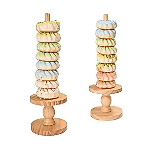 WILLOWDALE Farmhouse Donut Stand Holder Doughnut Bagel Display Rustic Wood Stacker Tower for Bridal Showers,Wedding Birthday Parties, Party Decorations Supplies Dessert Table-2 PCS