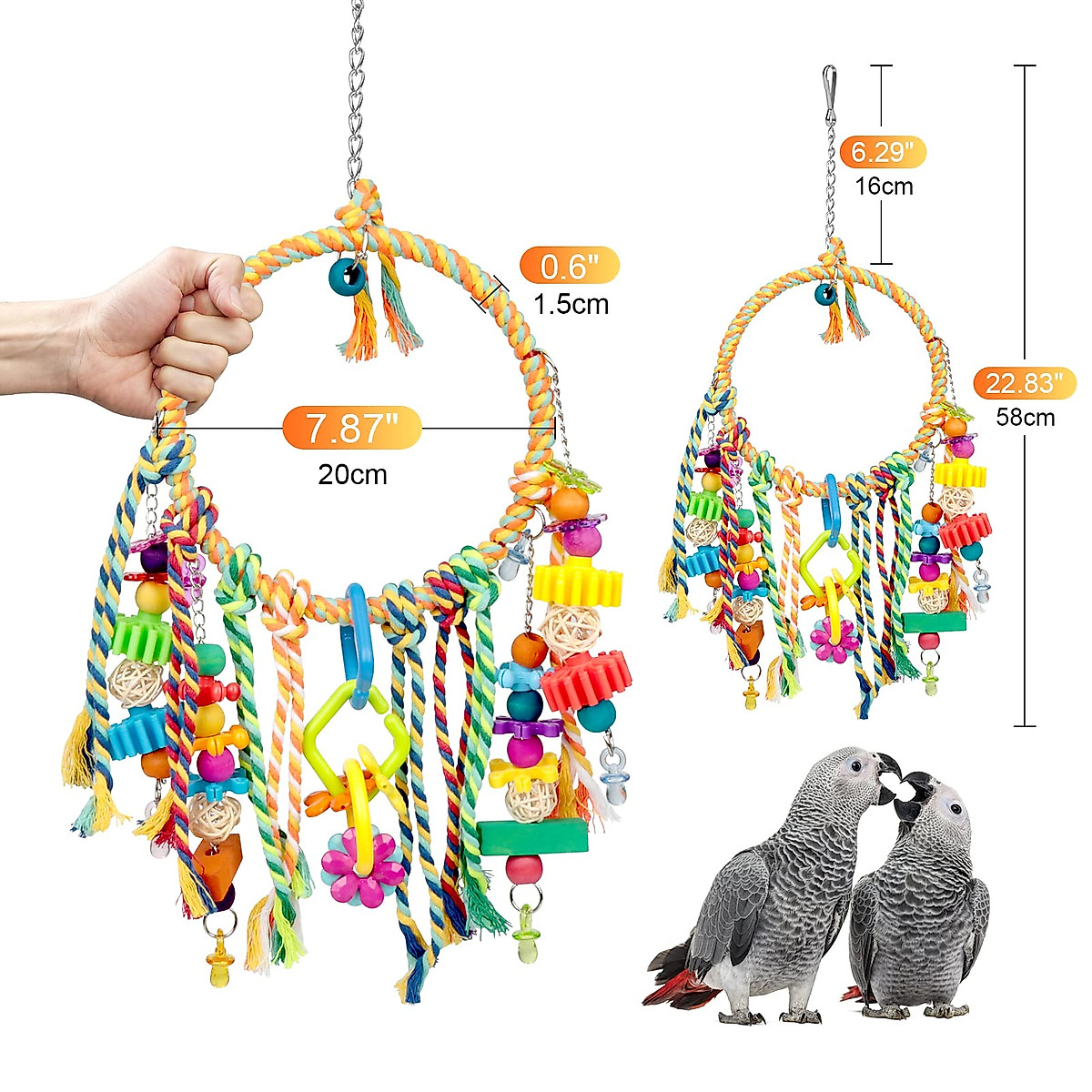 Bonjin Bird Parakeet Toys, Bird Swing Toy Bird Perch Colorful Chewing Toys, with Bells Hanging Toy Climbing Ladder Suitable for Budgerigar, Parakeet, Conure, Cockatiel, Mynah, Love Birds, Finches