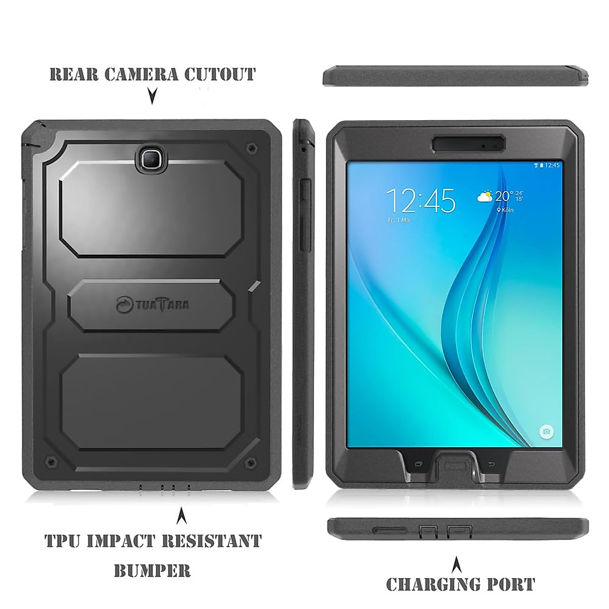 Fintie Shockproof Case for Samsung Galaxy Tab A 8.0 (Previous Model 2015), Tuatara Rugged Unibody Hybrid Full Protective Cover for Tab A 8.0 SM-T350/P350 2015(NOT Fit 2017/2018 Version), Black