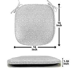 Lunarable Orient Chair Seating Cushion Set of 4, Eastern Floral Curlicues with Venetian Art Elements Foliage Leaf Damask Old Fashioned, Anti-Slip Seat Padding for Kitchen & Patio, 16"x16", Beige