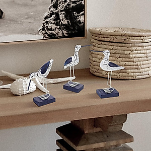 3 Pcs Wooden Seagull Figurine Nautical Decorations Ornaments Mediterranean Style Coastal Beach Garden Room Decoration for Bedroom (Mixed)
