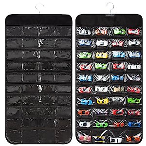 JOYMOMO Hanging Organizers for Toy Cars Double Sided 80 Pockets Display Case for Toy Cars (Without Toy Cars) (80 Slots Black)