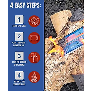 EZ FIRE FIRESTARTER for Fireplace, Campfire, or Grills. Safe, All Purpose, Effective, Waterproof, Windproof Fire Starter Gel Packets for Indoor or Outdoor Use. 50 Pack