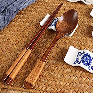 Woonsoon Ceramic Chopsticks Rest Rack Set of 8,Chinese Style Dinner Spoon Stand Knife Fork Holder Chopsticks Stand