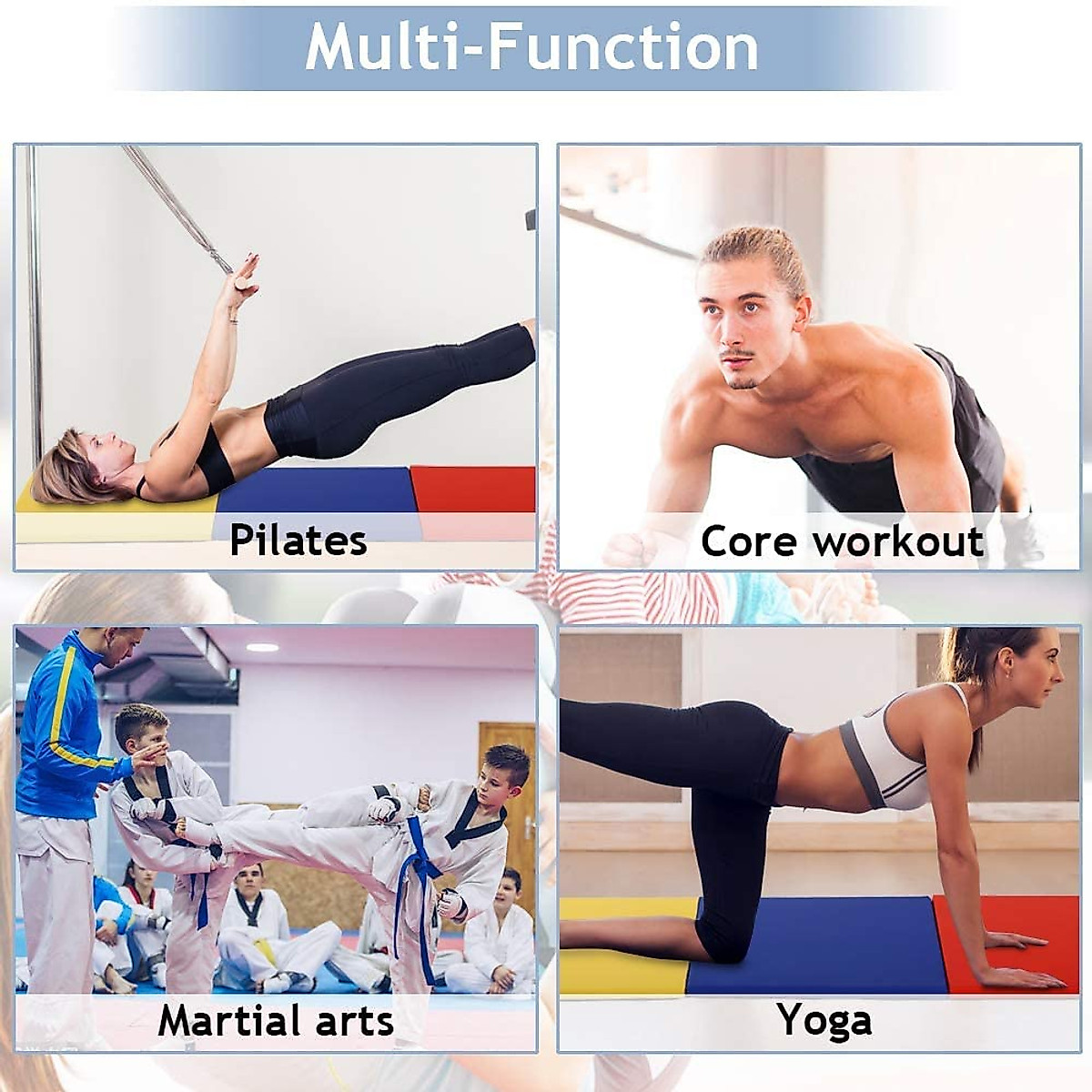 Gymnastics Mat for Kids Adults, Folding Extra Thick Tumbling Mats for Home Gym, 6’x2’ Anti-Tear Lightweight Exercise Mat with Carrying Handles, Crash Panel Mat