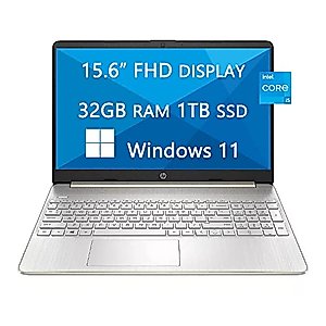 HP 15 FHD Laptop, 2023 Newest Upgrade, Intel Core i5-1135G7, Quad-core, 32GB RAM, 1TB SSD, Ethernet, Fast Charge, Webcam, Wi-Fi, Bluetooth, Windows 11, School and Busness Ready, LIONEYE HDMI Cable