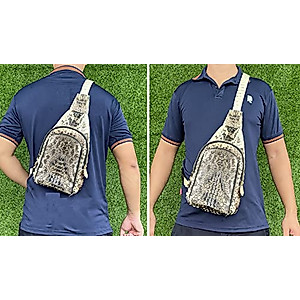 Men Sling Bag Small Crossbody Backpack Chest Bag Alligator Leather One Shoulder Strap Casual Daypack Luxury Original Crocodile for Outdoor Cycling Hiking Travel BACKPACK-55