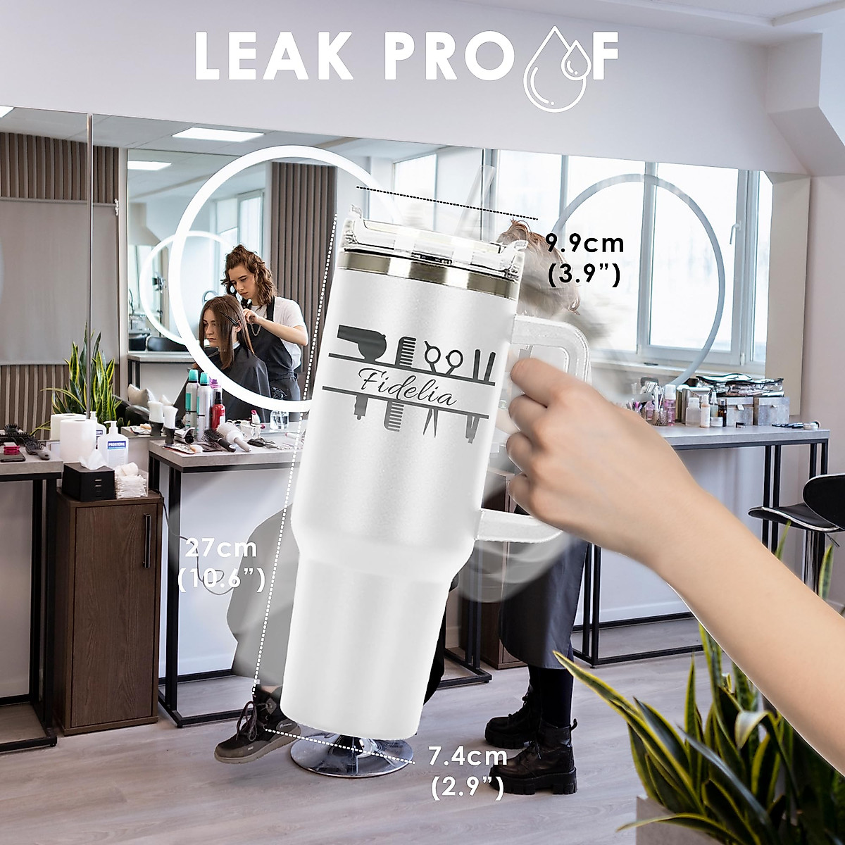 LifGif Babershop Personalized Tumbler 40 oz Laser Engraved, Insulated Cup with Handle, Lid and Straw, Custom Tumbler Hair Stylist Graduation Gift for Men Women Friend Stainless Steel Coffee Cup