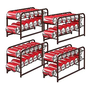 Fogein Mini Soda Can Organizer for Pantry/Refrigerator Pack of 4 Stackable, Soda Can Rack Beverage Dispenser for 221ml/7.5oz Soda Cans(Brown)