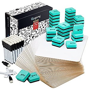 32 Pack Dry Erase Lapboards, Double-Sided Small White Board for Classroom Student, 9"x12" Portable Dry Erase Board Bulk, Mini Whiteboard with 36 Pens, 36 Erasers & 36 Pen Holders, for Teacher Supplies