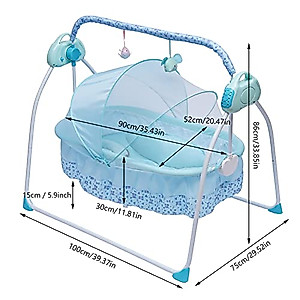 LOYALHEARTDY Baby Cradle Swing 5 Speed Electric Stand Crib Auto Rocking Chair Bed with Remote Control Infant Musical Sleeping Basket for 0-18 Months Newborn Babies, Mosquito Net+Mat+Pillow (Blue)