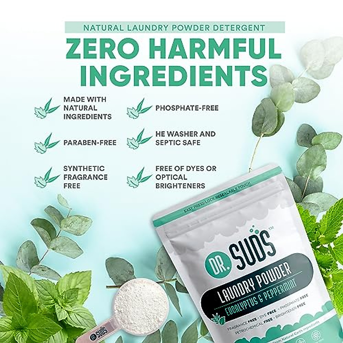 New Dr Suds Natural Laundry Detergent Powder 100+ Loads Eucalyptus & Peppermint Made with Natural Earth Ingredients