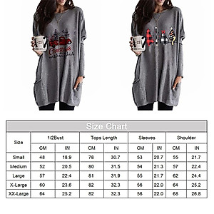 GLIGLITTR Women Dress Shirt Christmas Long Sleeve Tunic Top Christmas Movie Watching Shirt Xmas Tree Oversized T-Shirt Blouse(Grey, Large)
