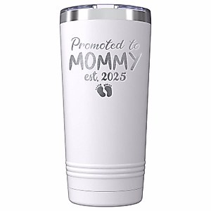 shop4ever Promoted to Mommy Est. 2025 Tumbler Insulated Tumbler 20 oz. with Lid, Stainless Steel Cups Travel Coffee Mug New Mom Pregnancy Announcement Gift (White)