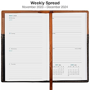 Global Printed Products 2024 Pocket Planner/Pocket Calendar 3.5" x 6": Includes 14 Months (November 2023 to December 2024) / 2024 Weekly Planner/Weekly Agenda/Monthly Calendar Organizer (Black/Brown)