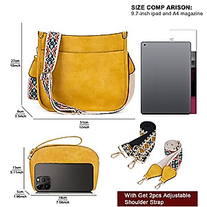 HKCLUF Crossbody Bag Purse for Women Set Leather Hobo Handbag Purse and Wallet Set With 2PCS Adjustable Guitar Leopard Strap Crossbody Bag(Yellow)