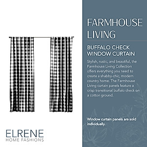 Elrene Home Fashions Farmhouse Living Buffalo-Check Window Curtain Panel, (Black), (52X95)
