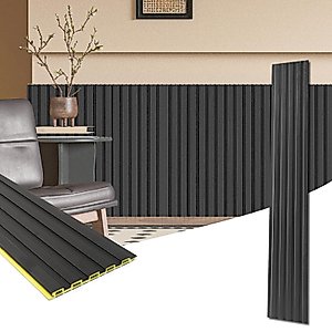 Art3d WPC Wainscoting Panels, 16-Pack 48 x 6 Inch 3D Wall Accents for Interior Wall Decor, Living Room, Bedroom, Black