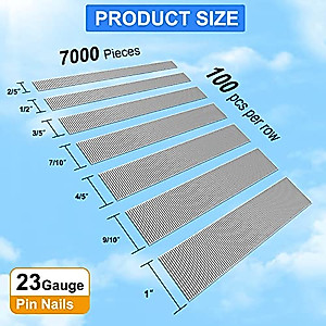 23 Gauge Stainless Steel Pin Nails Headless Pins Nails 7000 Pieces 7 Sizes Assorted 2/5 Inch to 1 Inch for Molding Cabinetry Building Assembly