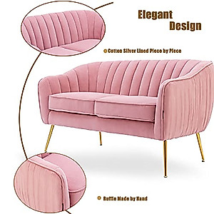 Altrobene Velvet Sofa Couch for Two People, Modern Loveseat for Living Room Bedroom Small Spaces, Blush Pink