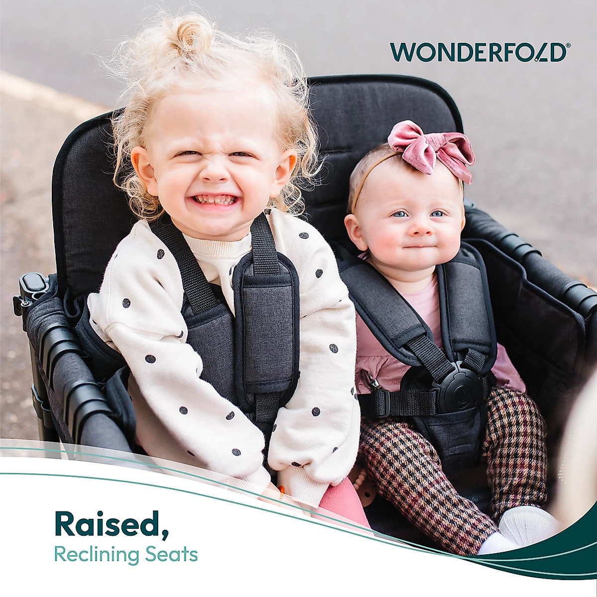 WONDERFOLD W4 Original Quad Stroller Wagon Featuring 4 High Face-to-Face Seats with 5-Point Harnesses, Easy Access Front Zipper Door, and Removable UV-Protection Canopy, Black