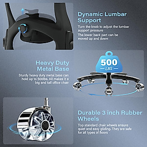 Big and Tall Office Chair 500lbs- Ergonomic Mesh Desk Chair with Adjustable Lumbar Support Headrest 3D Flip Up Arms Metal Base- High Back Large Executive Computer Office Chair, Extra Wide Seat, Black