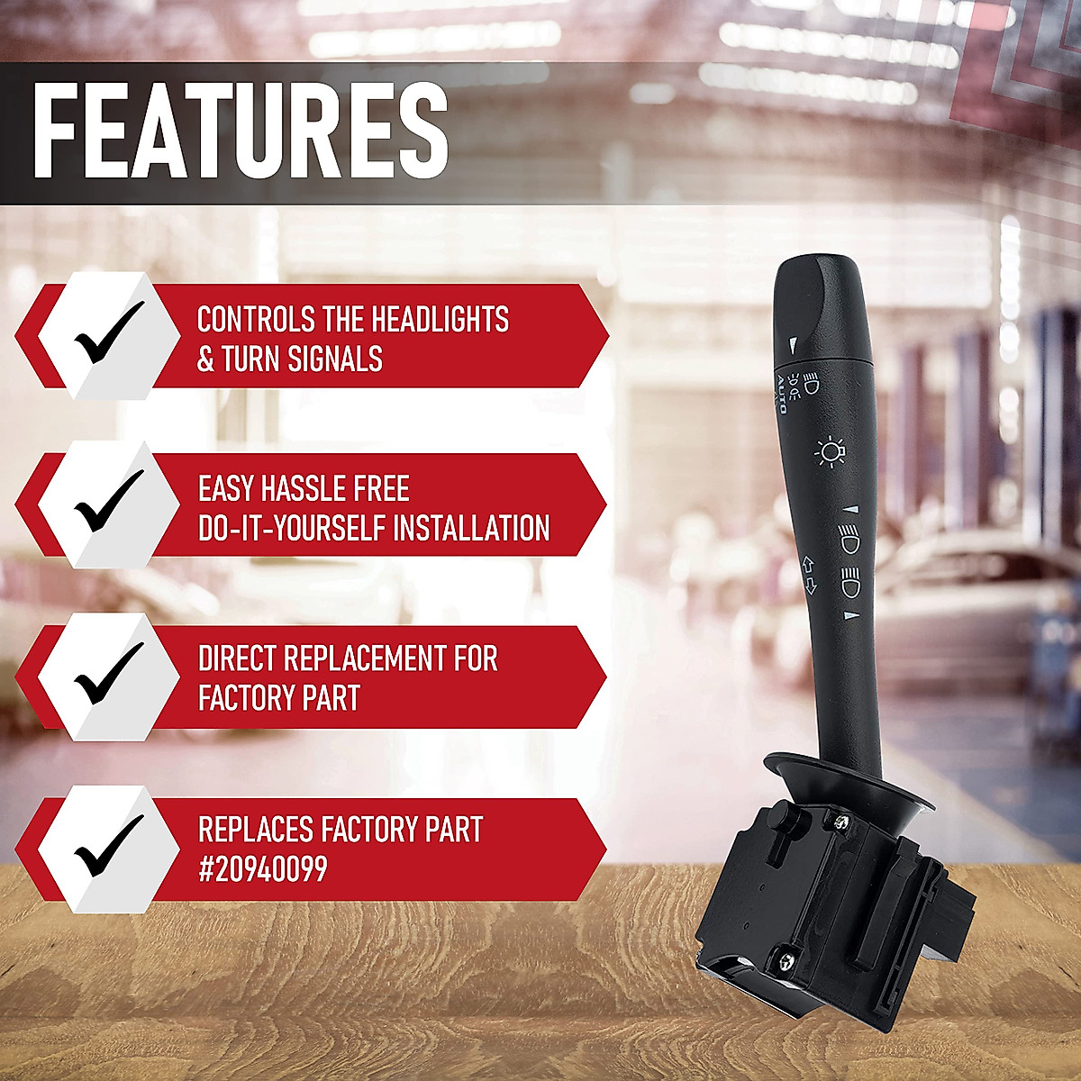 Turn Signal and Headlamp Dimmer Switch Blinker Lever, Replaces D6254E, 20940099, SW5908 - Compatible with Chevy, Pontiac, Saturn & Suzuki Vehicles - Equinox, HHR, Cobalt, G5, Sky