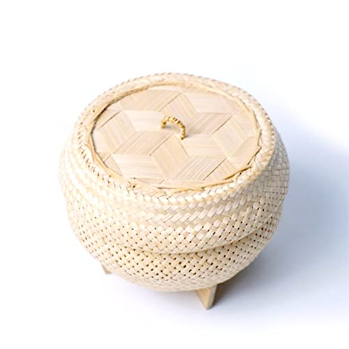 CraftCurl Bamboo Rice Steamer serving Basket kratip Container Handmade Kitchen Decor Design with stand- Handwoven use for steam Sticky Rice in Thai Thailand Laos (Medium 6 inches)
