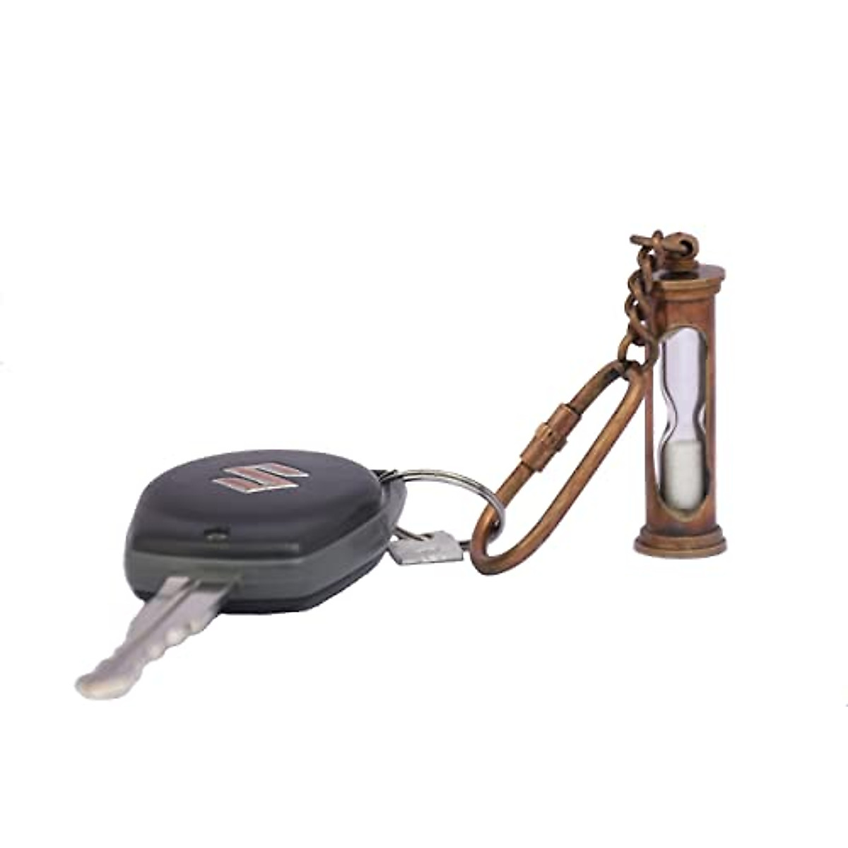 WOANIN Sand Timer Clock Key Ring - Nautical Maritime, Sand Timer Antique Brass Keychain Gift for Women Men