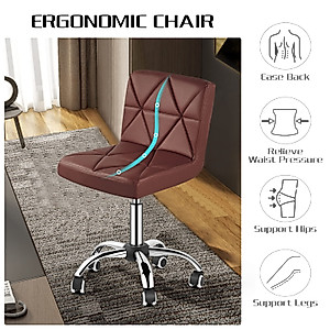 COSVALVE Armless Desk Chair, Low Back 360 Swivel Office Chair, Height Adjustable Executive Conference Task Chair with Rolling Wheels and Diamond Pattern for Home Bedroom Computer Barber, Brown