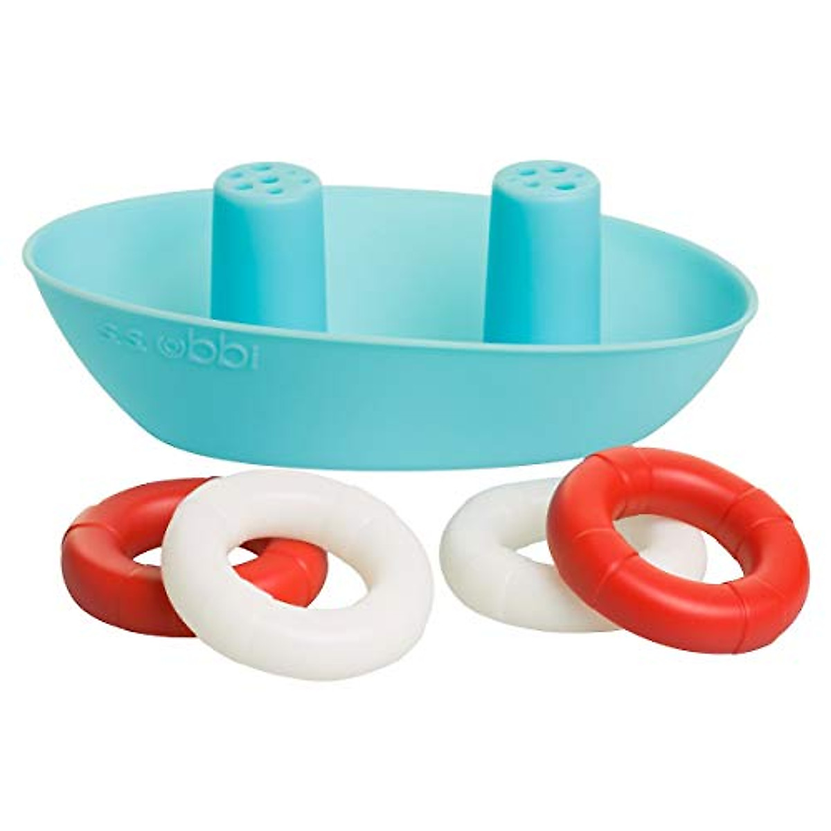 Ubbi Boat & Buoys Bath Toys, Includes 1 Boat and 4 Buoys, Bath Time Toys for Toddlers,Cyan,red,White