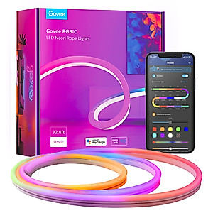 Govee Neon Rope Lights, RGBIC Rope Lights with Music Sync, DIY Design, Works with Alexa, Google Assistant, Gaming Lights, 10ft LED Strip Lights for Bedroom Living Room Decor (Not Support 5G WiFi)