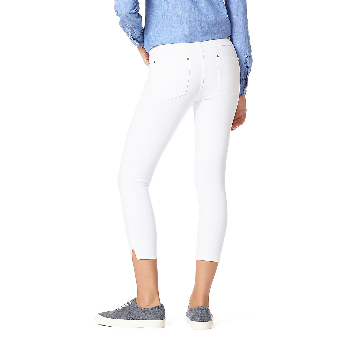 HUE Women's Ankle Slit Essential Denim Capri, White, Medium