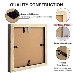 Golden State Art, 6x6 Square Wood Frame - White Mat Fit 4x4 inch Instagram Smartphone, Family Collage Photo - Wall Hanging - Real Glass - for Gift, Home (Black)