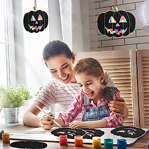 Outus 96 Pieces Halloween Scratch Paper, Halloween Pumpkins Crafts with Rainbow Colors, Halloween Pumpkins Art Paper Crafts Kit, Pumpkin Ornaments