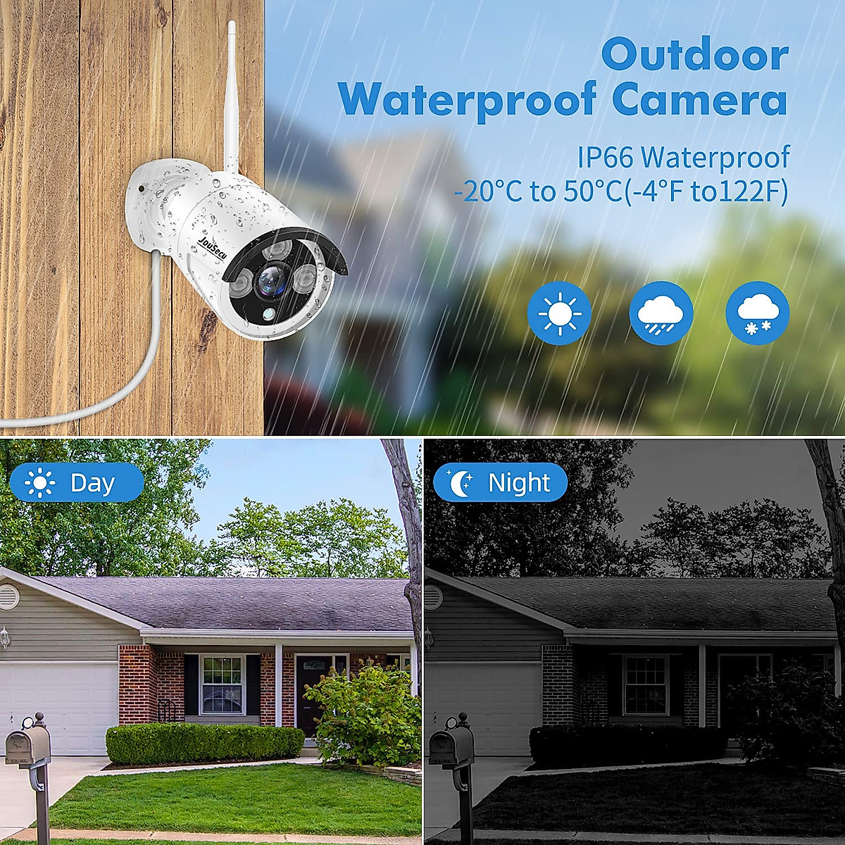 JouSecu Wireless Security Camera System with 8CH NVR Kit 1-Way Audio, 1080P Home WiFi Camera System for Outdoor Indoor Use, 4Pcs IP Wireless Security Camera for Home Night Vision, with 1TB Hard Drive