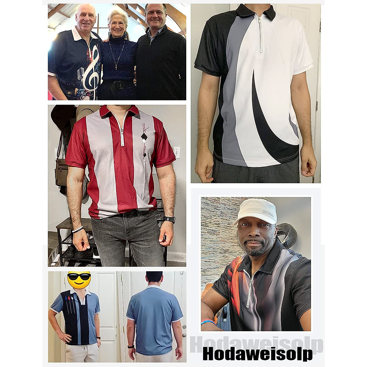 Hodaweisolp Men's Short Sleeve Zipper Casual Slim Fit Printed Golf Polo Shirt Tops Black Gradient-L