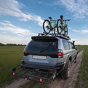 TUFFIOM 60"x20"x6" Folding Hitch Mount Cargo Carrier Basket, 500lbs Steel Car Cargo Trailer Hitch Luggage Rack with Net, Waterproof Cargo Bag, Straps & Stabilizer for SUV Car Truck Van