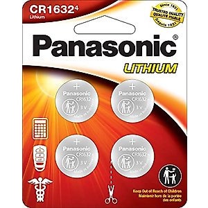Panasonic CR1632 3.0 Volt Long Lasting Lithium Coin Cell Batteries in Child Resistant, Standards Based Packaging, 4-Battery Pack