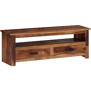 vidaXL Solid Wood Sheesham TV Cabinet with 2 Drawers & 1 Compartment - 46.5x11.8x15.7 - Rustic Brown Wooden Lowboard/Stereo Stand - Fully Assembled